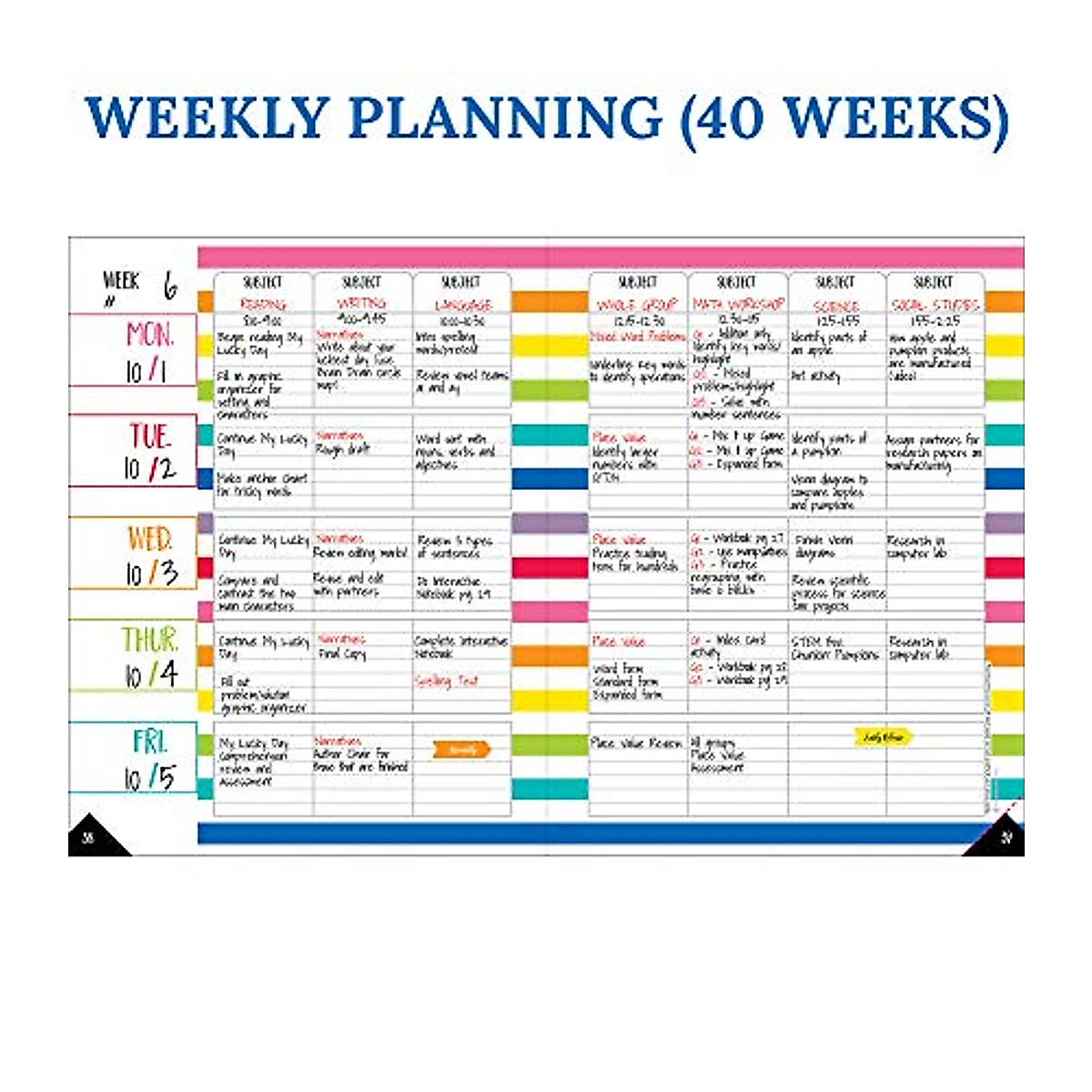 Schoolgirl Style Hello Sunshine Teacher Planner, 8" x 11" Undated Teacher Planner With Planner Stickers, Rainbow Teacher Planners and Lesson Planner for Classroom Organization and Rainbow Décor