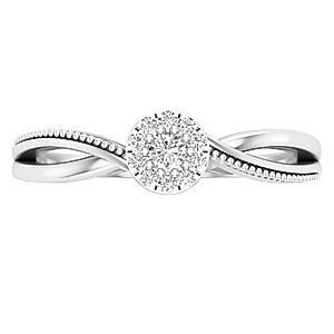 Dazzlingrock Collection 0.10 Carat (ctw) Round White Diamond Women Cluster Flower Promise Ring 1/10 CT, Sterling Silver, Size 7