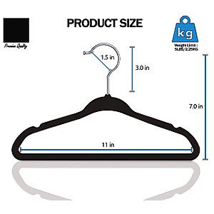GVTECH Kids Hangers Velvet, [50 Pack] Children Cloth Durable Baby Hangers for Closet - Perfect Infant Toddler Kid Hanger for Everyday Use, Non Slip 360° Hooks for Shirt, Pant, Dress (Black)