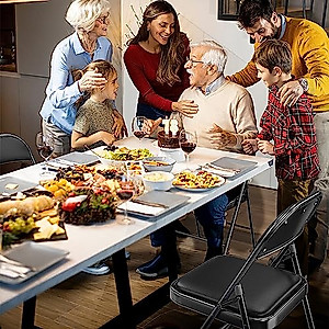 VINGLI 4 Pack Folding Chairs with Padded Seats, Metal Frame with Pu Leather Seat & Back, Capacity 350 lbs, Set of 4, Black