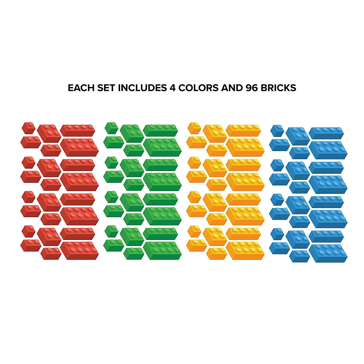 Sunny Decals Mini- Building Block Bricks Fabric Wall Decals, Set of 98 Blocks in 4 Colors - Removable, Reusable, Respositionable