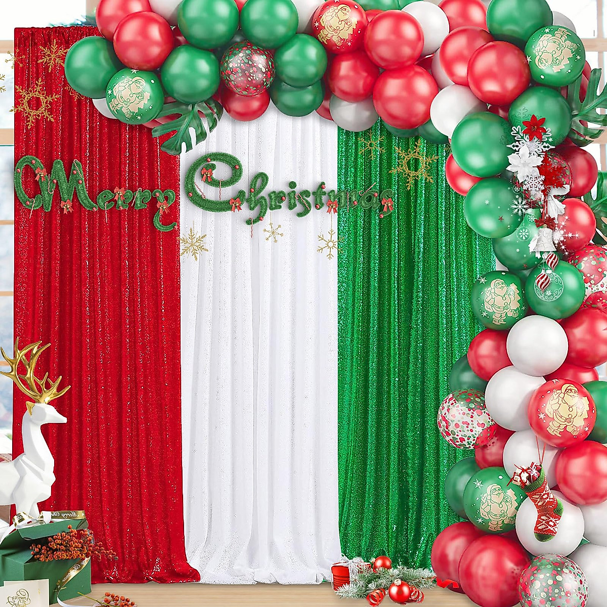 Red Sequin Backdrop 4 Panels 2FTx8FT Christmas Party Backdrop Curtains Photo Background Drapes Glitter Birthday Bridal Backdrop Drapes