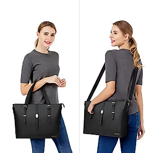 MOSISO Laptop Tote Bag Compatible with MacBook Pro 16 inch M4 M3 M2 M1 2025-2019, 15-15.6 inch PU Leather Briefcase with Middle Button & Small Purse&Shoulder Strap, Black