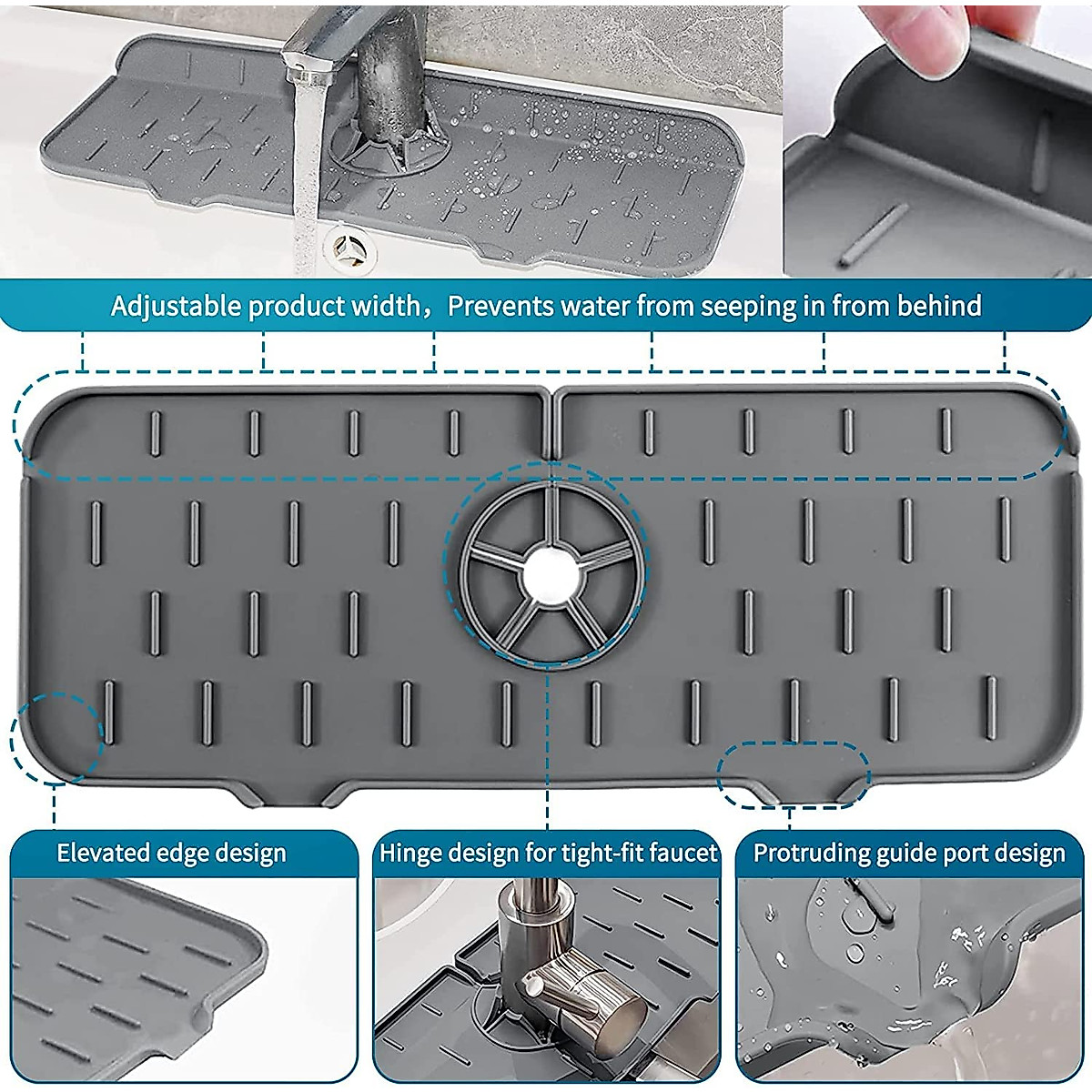 MeeResn Silicone Faucet Mat for Kitchen Sink, Splash Water Catcher Mat, Sink Draining Pad Behind Faucet, Drip Protector for Kitchen,Bathroom,Countertop