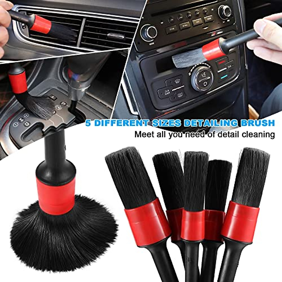 OCR 17PCS Car Detailing Brush Kit, Wheel Cleaning Brushes Rim Brush Duster Brush Wash Mitt Towels Wax Pads, Car Cleaning Tools for Auto Interior Exterior, Wheels, Dashboard, Leather, Air Vents