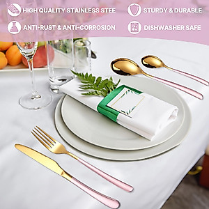 24 Pieces Silverware Set, Stainless Steel Flatware Set with Silverware Holder Spoons Forks Knives Set,Utensils Set Service for 6,Cutlery Set for Kitchen (Pink)