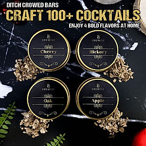 Brewise Cocktail Smoker Kit with Torch and Wood Chips, 4 Flavors - Drink Smoker Kit for Smoked Old Fashioned - Whiskey and Bourbon Smoke Infuser - Whiskey Gift For Him - (No Butane)