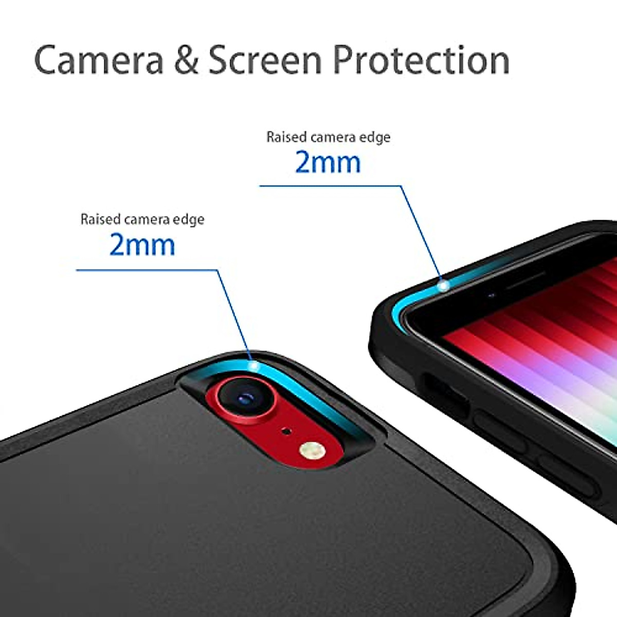 Hsefo Compatible with iPhone SE 2020/2022 Case, for iPhone 7/8 Case, Heavy Duty Shockproof Protective Black Phone Case for SE2 / SE3 / 7/8, 4.7-inch