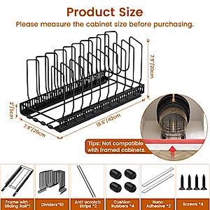 Housolution Pull Out Pot and Pan Organizer Rack for Under Cabinet, Slide Out Pot Lid Organizer Holder with 10 Adjustable Dividers, Sliding Pot and Pan Storage Organizer Inside Cabinet, Black