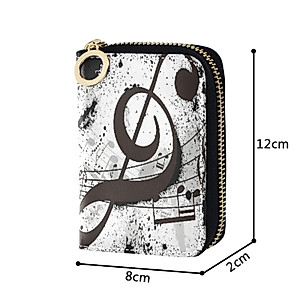 susiyo Black Background With Music Notes Credit Card Wallet, RFID Blocking Compact Women Leather Card Holder Zipper Purse