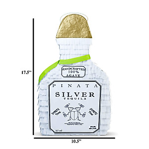 White Tequila Bottle Piñata with Stick - 17.5" x 10.5" x 3.5" Perfect for Party Decorations, Photo Prop, Birthday, Funny Anniversary, 21 birthday - Fits candy/favors