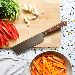 Lamson 7" Premier Forged WALNUT Handle Nakiri Knife with Kullenschliff (Scalloped) Edge