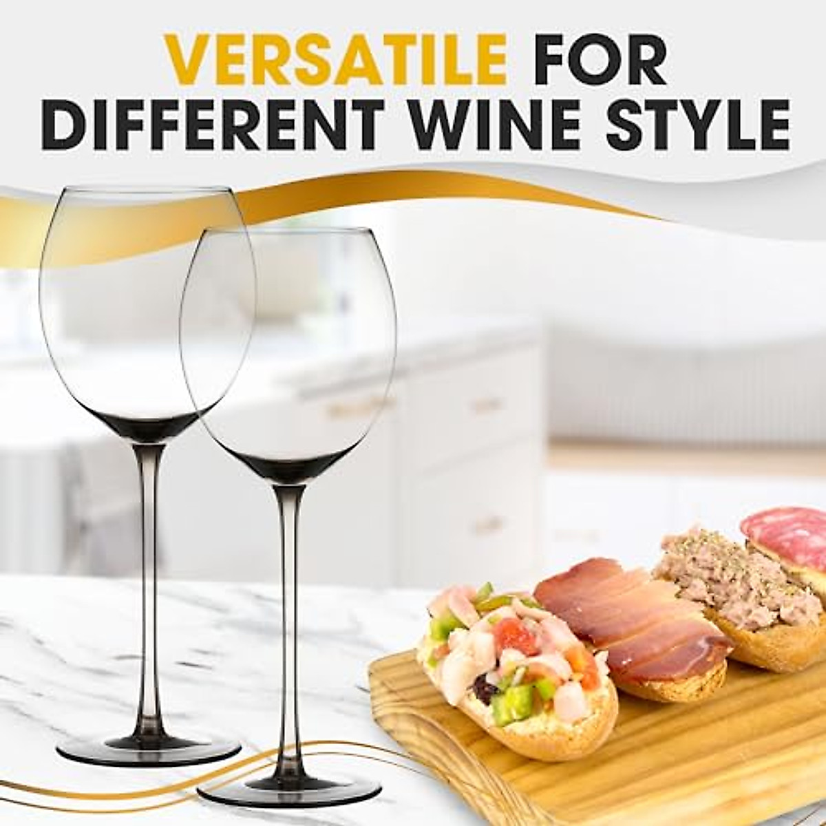 BERKWARE Colored Red Wine Glasses Set of 4 - Elegant Long Stem Wine Glass - 13.3oz (Smoke)