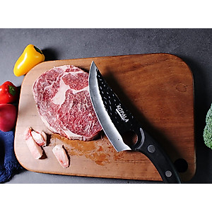 KOPALA Kitchen Knife Multi-purpose Boning Knives for Cooking, BBQ, Camping, Grill, Carbon Steel Chef Knife with Leather Sheath