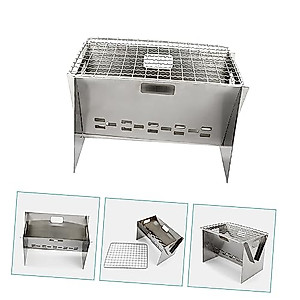 MARMERDO Folding Grill Outdoor Griddle Grill Small Charcoal Grill Mini Bbq Grill Portable Camping Stove Camping Grills Racks Portable Charcoal Grill Barbecue Grill Bbq Tool Silver