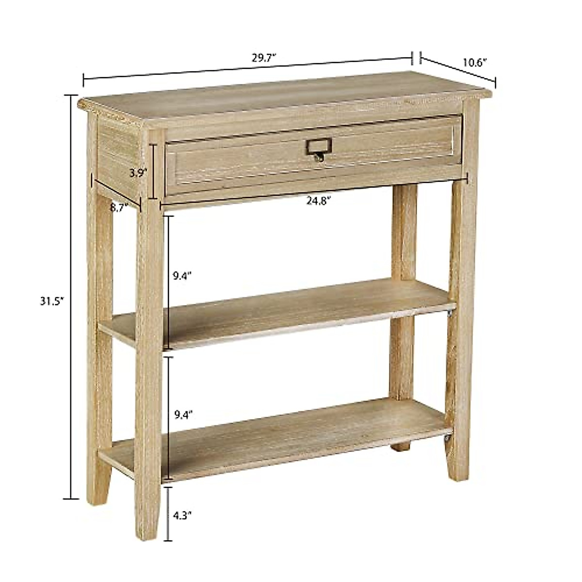 Wnutrees Console Sofa Table with Drawers, 3-Tier Farmhouse Entryway End Table with Open Storage Shelves, Accent Side Table for Hallway Living Room Bedroom, Wooden Top, Handcrafted Finish (Natural)