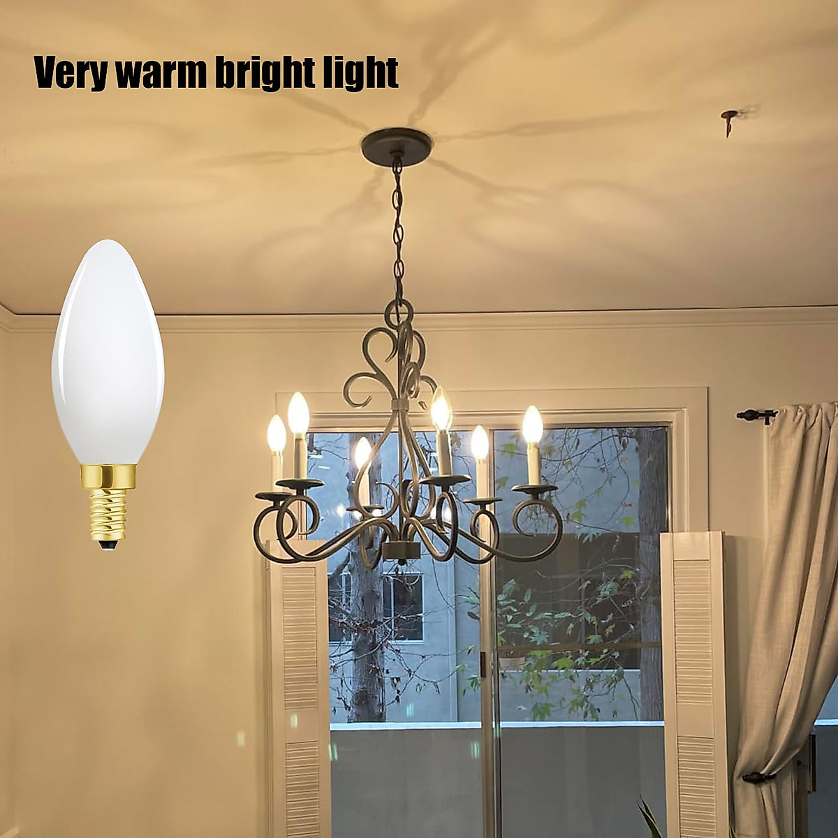 XININSUN E12 Frosted Candelabra Bulb 40W Equivalent, E12 LED Matt White Porcelain Dim-to-Warm 2000-2800K CRI 92 Excellent Color Accuracy, Dimmable LED Bulb Candle Chandelier Bulbs,6 Pack