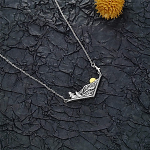 PELOVNY Mothers Day Gifts 3D Mountain Range Necklace for Women Sterling Silver Wandering River Mountain Valley Sunset Pendant Necklace Nature Jewelry Gift for Nature Lovers and Climbers