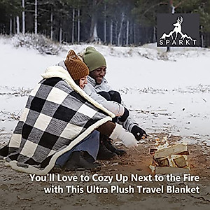 Sparkt Ultimate Travel Blanket Black and White Reversible Plush Flannel Fleece, Buffalo Check Plaid Durable Warm and Cozy Camping Throw (80X60)