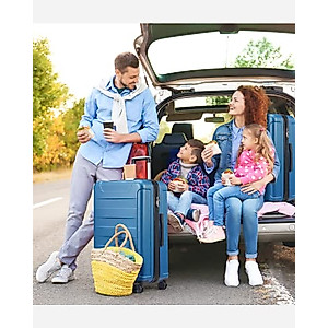 SunnyTour Hardside Luggage Sets with Tag, Luggage 3 Piece Set with Double Spinner Wheels, 28" Expandable Checked Luggage, Blue