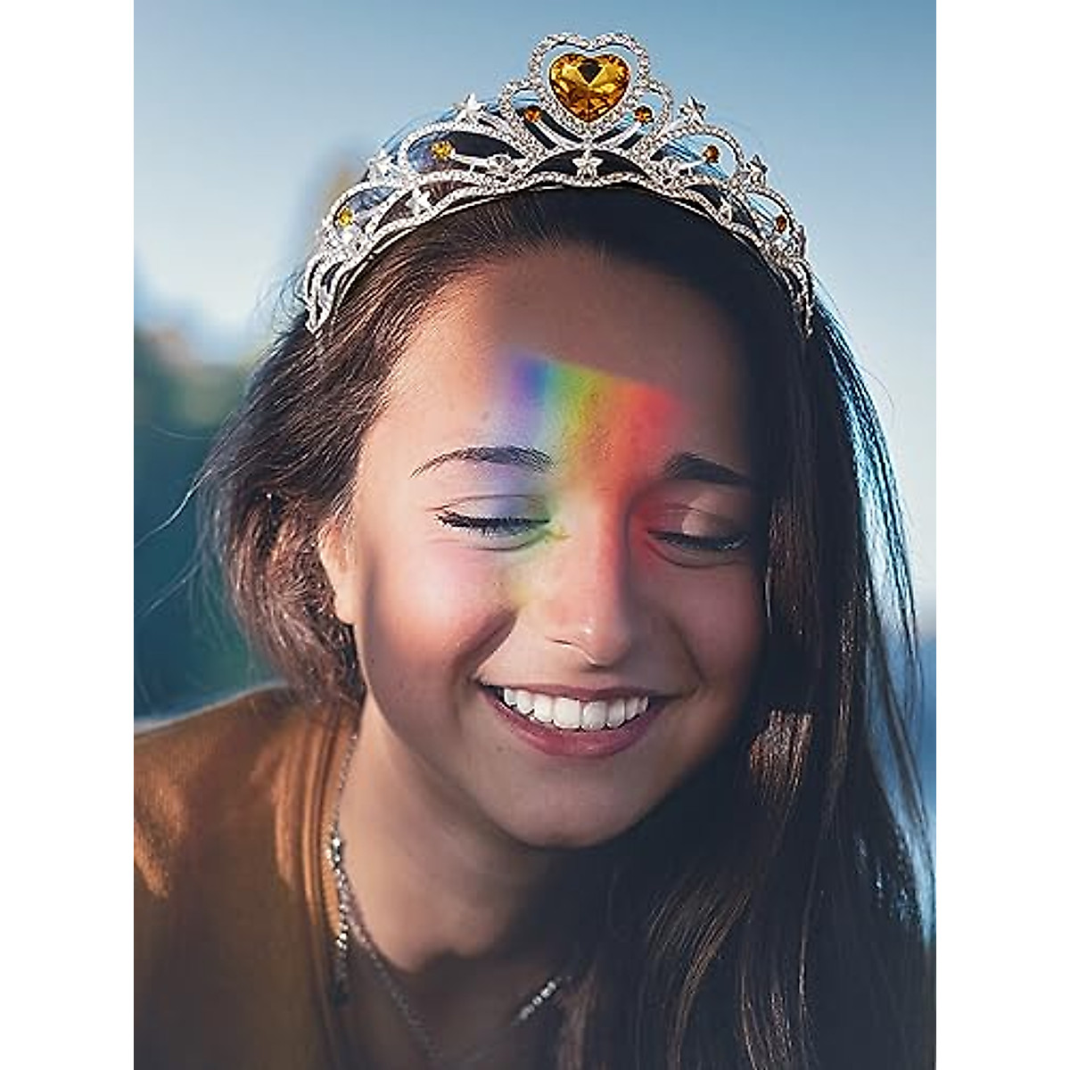 SWEETV Birthday Crowns for Women Birthstone Heart Princess Tiara Silver Wedding Headband for BirthDay Party Photograph, Nov