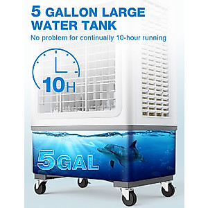 Evaporative Cooler - AOLOS Windowless Air Conditioner w/ 3 Speeds, Swamp Cooler for Cooling Up to 700 Sq.ft, 5 Gallon Tank & 4 Ice Packs, 60° Swing, Evaporative Air Cooler for Backyard Garage Outdoor