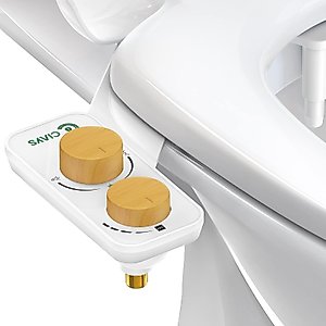 Bidet Attachment for Toilet, Ciays Ultra-Slim Bidet Toilet Seat Attachment, Self-Cleaning Dual Nozzles, Non-Electric Bidet Attachment for Sanitary and Feminine Wash, Bamboo/White