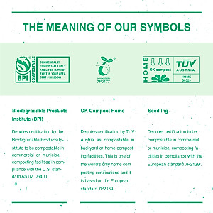 POWERTEC Compostable Bags, 13 Gallon (49.2 Liter), 50 Count, Extra Thick 0.85 Mil Kitchen Scrap Waste Bag, ASTM D6400 US BPI & European OK Compost Home Certified, Biodegradable Yard Waste Trash Bag