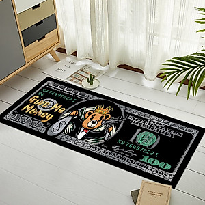 JUST BREATHE Black Money Rugs 100 Dollar Bill Rug Give Me Money Fun Bear Runner Rug 59"x24"