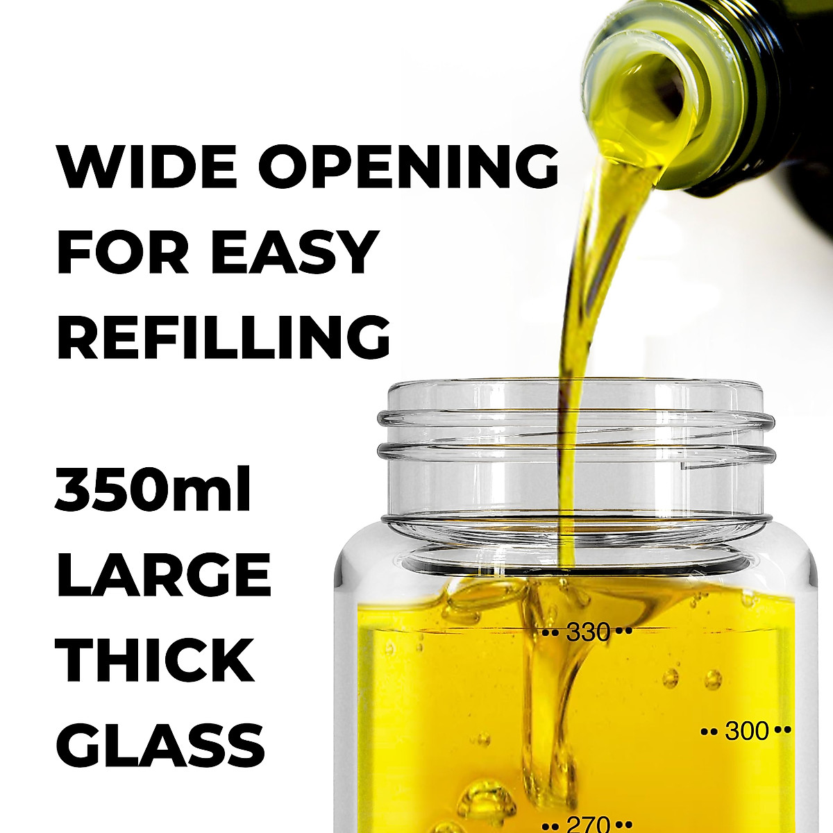 ARBLEN Olive Oil Sprayer for Cooking - Large 350ml Wide Mouth Glass Bottle - Original No Funnel Design - Precise Oil Control - Propellant Free - Avocado Oil Dispenser/Mister/Spritzer Kitchen Air Fryer