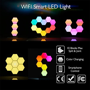 Yescom APP Control 6 Pack Smart LED Light Panels Hexagon Smarter Kit Modular Touch Sensitive Lamp DIY Voice Control Cololight Home Decor Gift