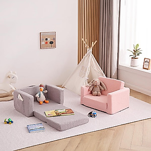 Tiita Kids Sofa, 2-in-1 Kids Sofa Chair, Convertible Children Couch to Lounger, Flip Out Kids Sofa Chair, Toddler Armrest Chair Bed, Folding Kids Play Sofa for Girl or Boy (Grey)