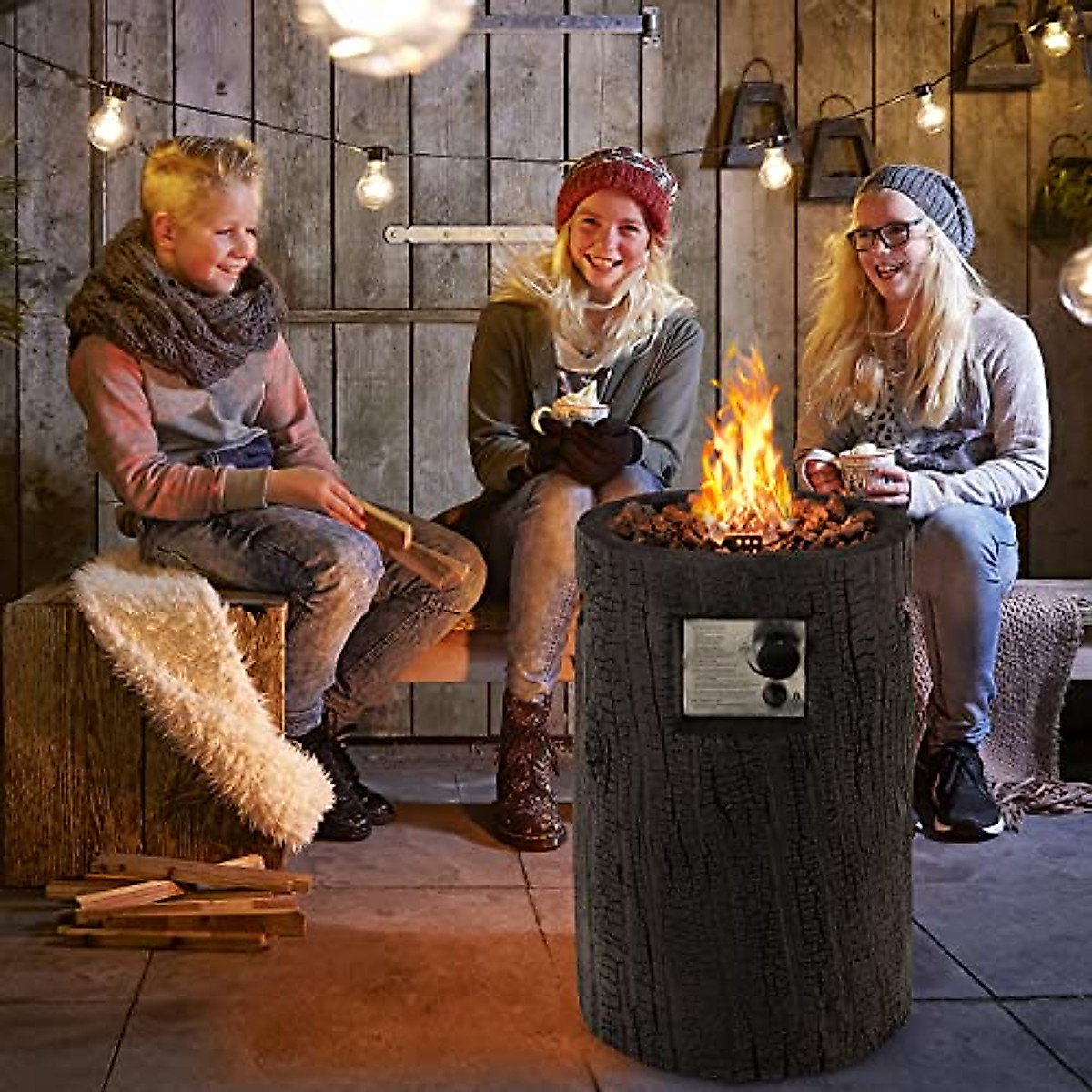 Giantex Fire Pit Outdoor 16’’ Electronic Ignition Round Fireplace with 30,000 BTU Heat Output, Lava Rocks, Instant Touch-up Pen, Waterproof Cover, for Patio, CSA Certified Fire Pits for Outside(Black)