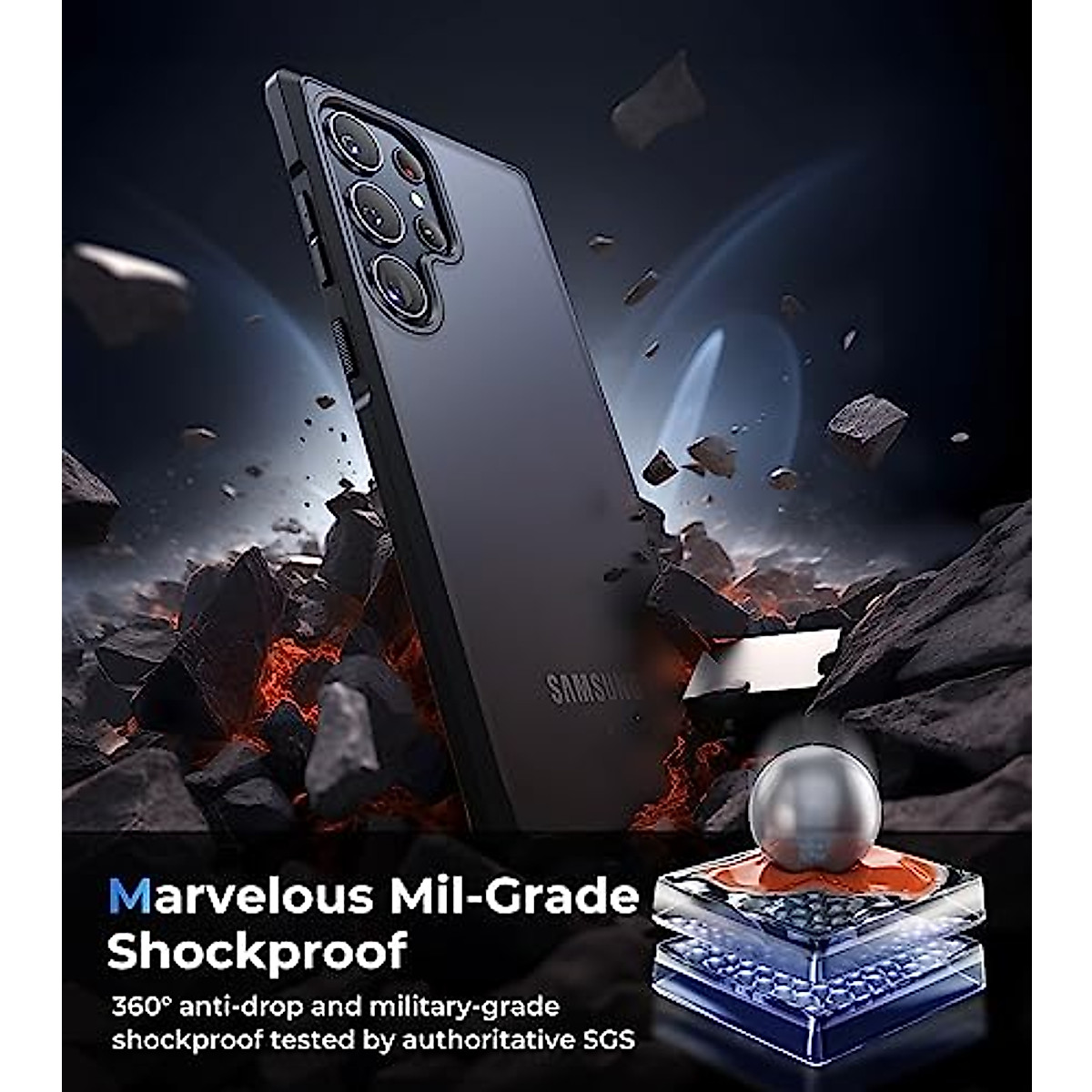 Simtect Shockproof for Samsung Galaxy S23 Ultra Case [Military Grade Drop Tested] [Ultimate Silky Touch] Translucent Matte Hard Back & Soft Edge Slim Protective Case for Galaxy S23 Ultra 6.8", Black