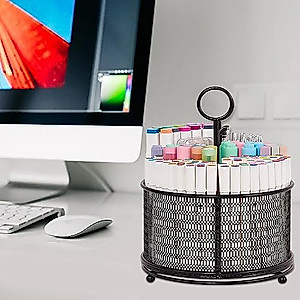 Spacrea Pencil Holder for Desk - 360°Degree Rotating Pen Organizer, Desk Organizer with 4 Compartments, Pen Holder for Desk, For School, Classroom, Office, Art Supplies(Black)