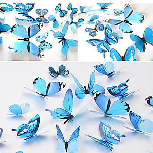 Ewong Butterfly Wall Decals, 36PCS 3D Butterflies Home Decor for Room, Wall Sticker for Girls Room Kids Bedroom Bathroom Baby Nursery Decoration (Blue)