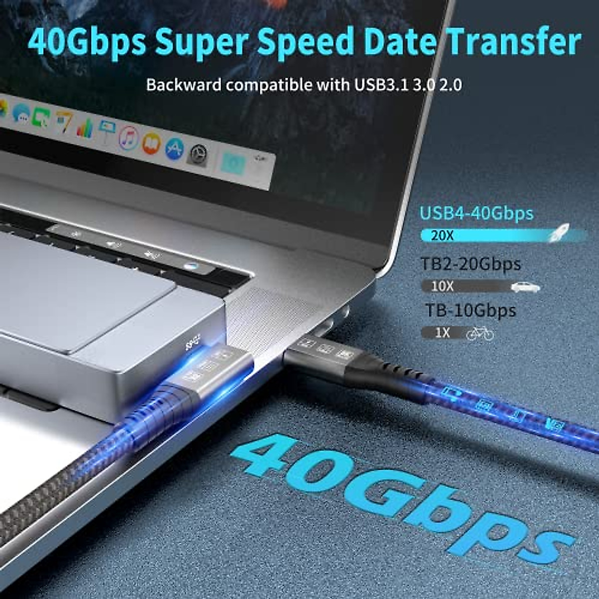 YIWENTEC USB4 8K Cable Thunderbolt 4 Compatible USB 4 Type-c Cable Ultra HD 8K@60Hz 100W Charging 40Gbps Data Transfer Compatible with External SSD eGPU USB-C Docking (Male Male Angle 1.2m)