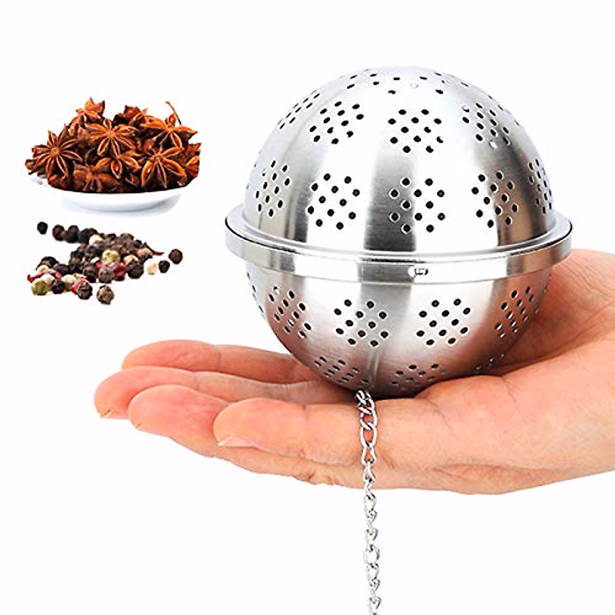 Spice Ball Extra Large For Cooking, Seasoning Ball, Spice Infuser, Tea Ball Filter, With Extended Chain Hook For Enhancing Soups, Stews, Cider, Wine, And Especially Brewing Large Quantities Of Tea