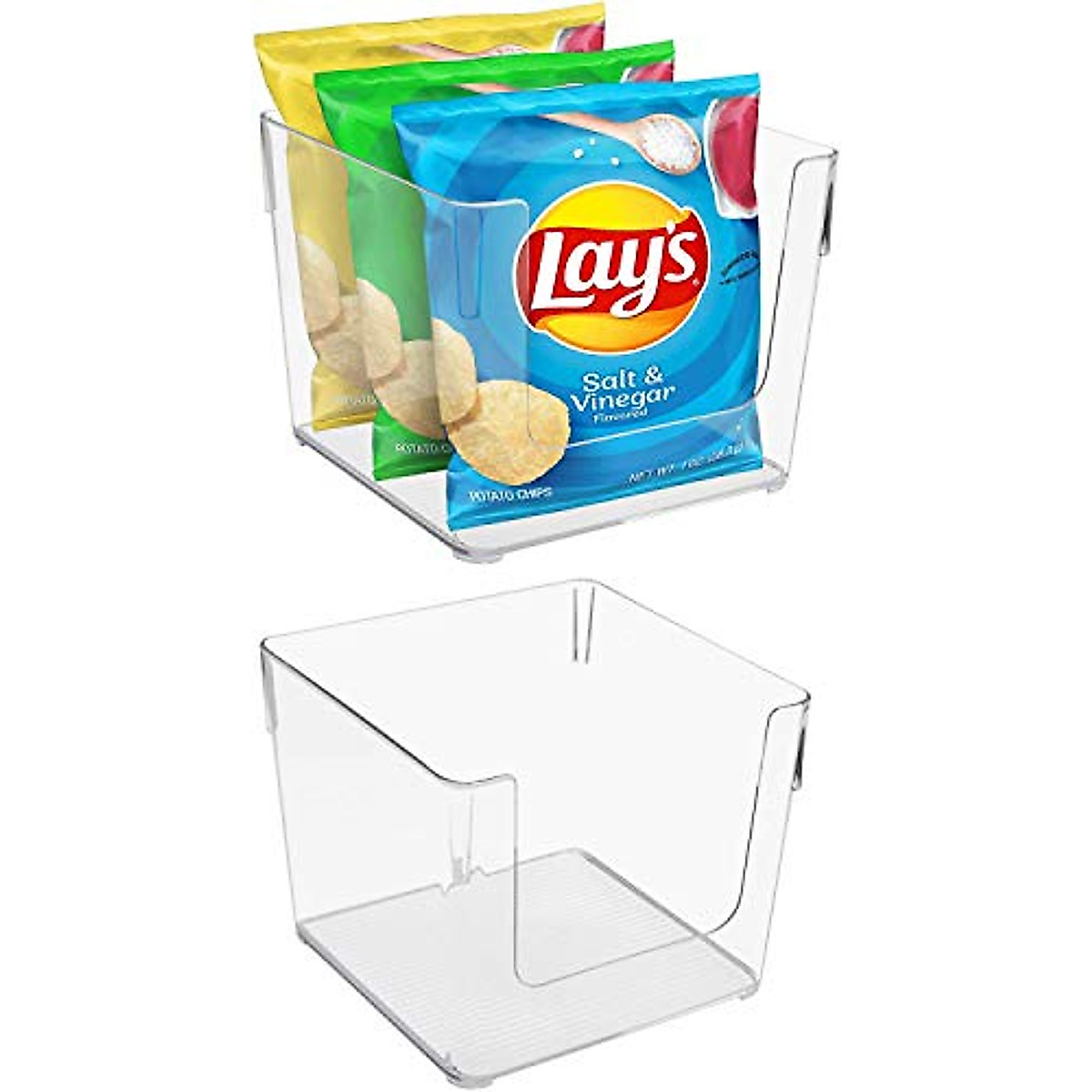Sorbus Open Plastic Storage Bins Clear Pantry Organizer Box Bin Containers for Organizing Kitchen Fridge, Food, Snack Pantry Cabinet, Fruit, Vegetables, Bathroom Supplies, Square (2-Pack)