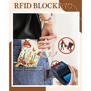 Miss Adola Credit Card Wallet for Women RFID Blocking Leather Card Wallet Organizer for Ladies Girls Female Aesthetic Cute Wallet with Card Slots Coin Cash Zipper Purse & ID Window, Moon Mushroom