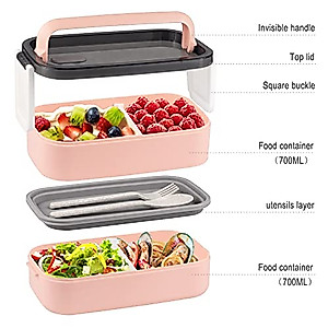 Adult Bento Box Lunch Box Large, Bento Box Japanese Lunch Box Kit with Bag & Utensils, Food Picks for Bento Box Containers, Stackable Bento Box for Adults, Microwave Bento Boxes BPA-free Food Safe