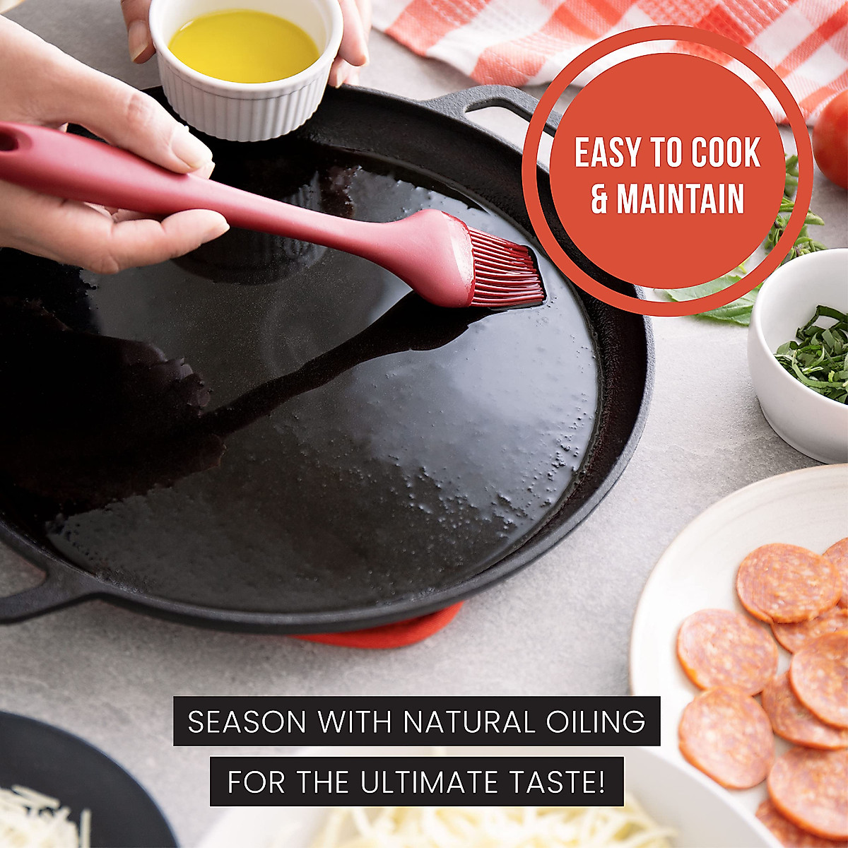 Chef Pomodoro Cast Iron Pizza Pan, Pre-Seasoned Skillet with Handles, Baking Pan, Round Griddle for Dosa Tawa Roti, Comal for Tortillas, Baking Stove, Oven, Grill BBQ and Campfire (12-inch)