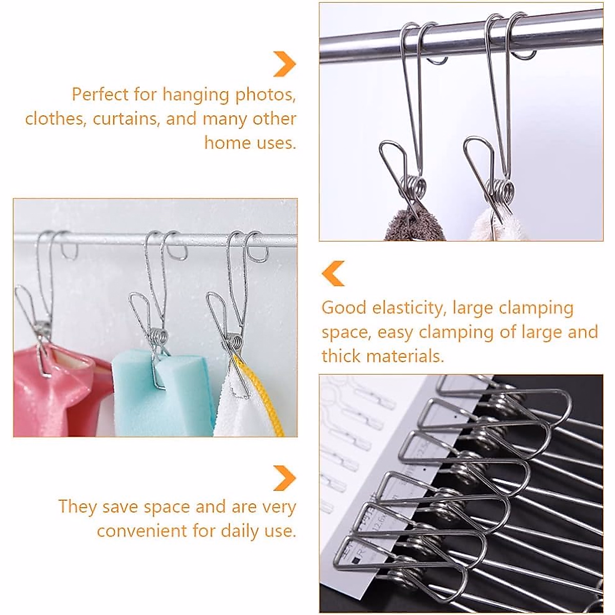 Stainless Steel Clothespins - 2024 New Heavy Duty Long Tail Clips with Hooks, Extra Large Universal Hanging Clips for Clothes, 10 Pack Stainless Steel Metal Clothespins for All Your Drying Needs (10)