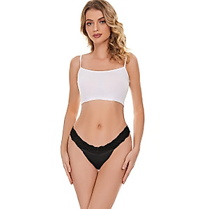 VEMILOTS Lace Thongs for Women Pack Seamless Stretch No Show Underwear Cotton Modal Thong Panties 5 Pack(5pc Black-S)