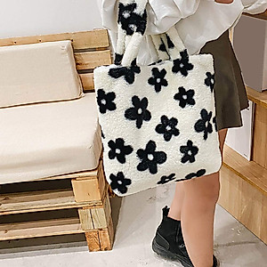 Women Fluffy Flower Pattern Plush Shoulder Bag Handbag Wallet for Autumn Winter