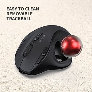 KKUOD 2.4G+Dual Bluetooth Wireless Trackball Mouse, 3-Device Connection Ergonomic Mouse, Rechargeable Ergo Mouse with USB-C Port and 3 DPI, Thumb-Operated Mouse for PC Computer Laptop Tablet