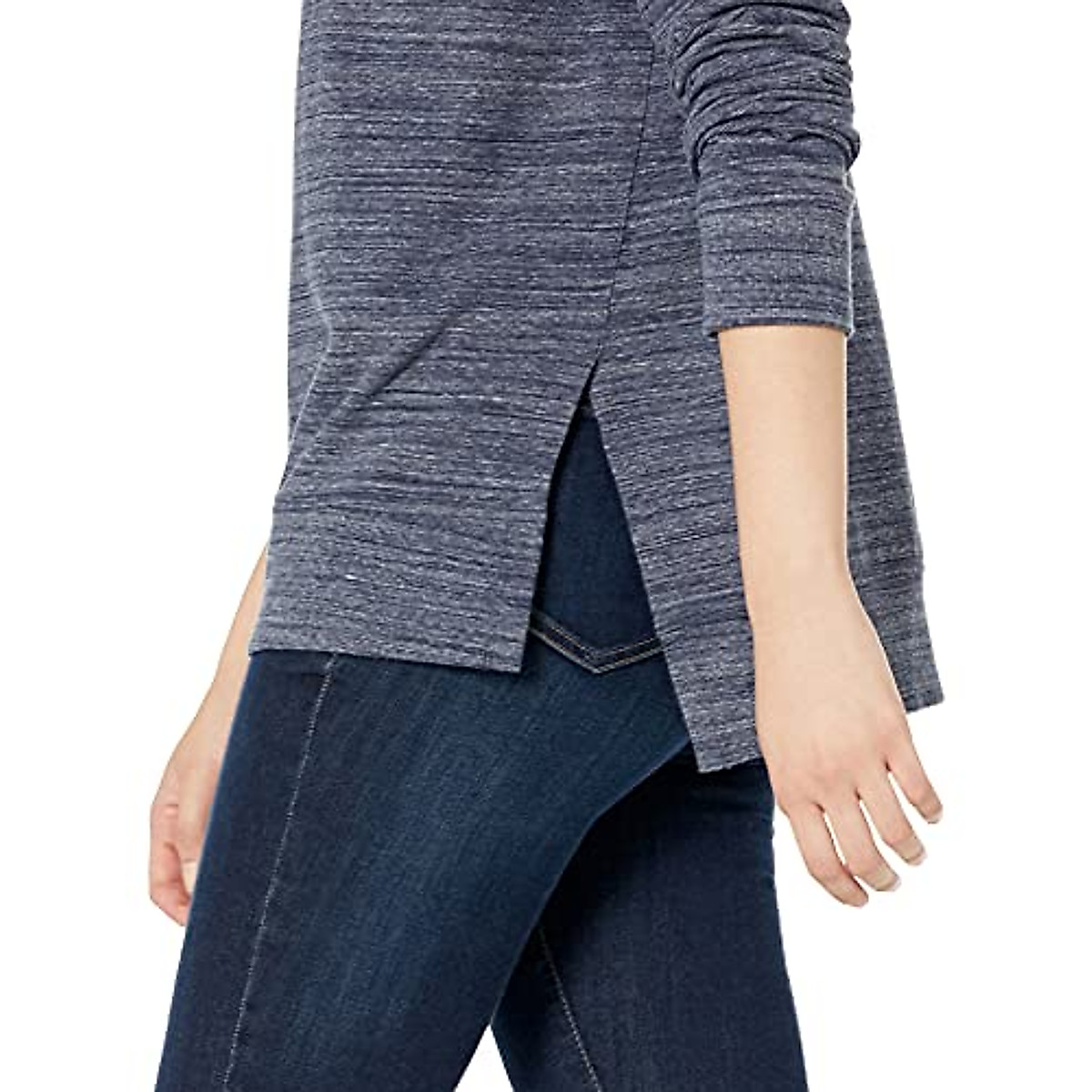 Daily Ritual Women's Oversized Terry Cotton and Modal High-Low Sweatshirt, Navy, Space Dye, Medium