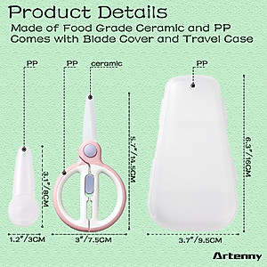 Artenny Kids Food Scissors, Ceramic Baby Food Scissors with Case Travel, Portable Toddler Food Scissors with Safety Lock (A)