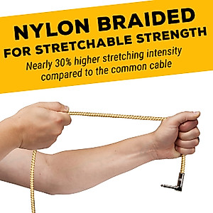 GLS Audio Instrument Cable - Amp Cord for Bass & Electric Guitar - Straight to Right Angle 1/4 Inch Instrument Cable - Brown/Yellow Braided Tweed, 20ft