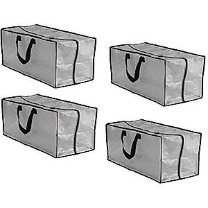 Earthwise Clear Storage Bags Heavy Duty Extra Large Transparent Moving Totes w/Zipper Closure Reusable Backpack Carrying Handles - Compatible with IKEA Frakta Hand Carts (4 Pack) (29 X 13.5 X 12)